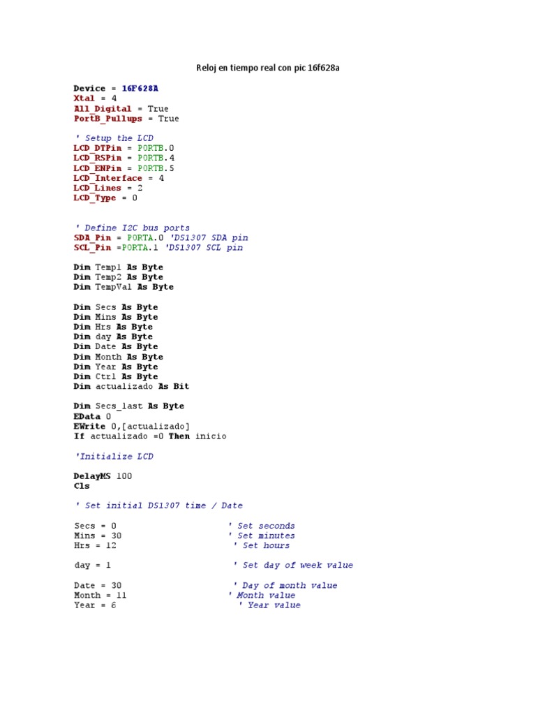 Real-Time Clock with PIC 16F628A | PDF | Byte | Binary Coded Decimal