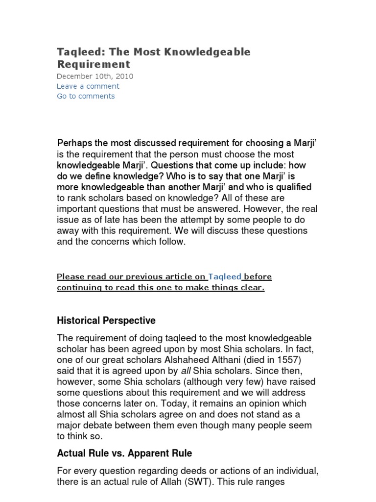 Taqleed and Its Importance | PDF | Expert | Fatwa