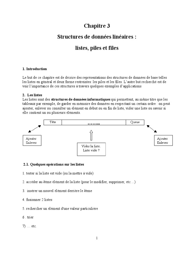 Structures de données : Listes, Piles, Files | PDF