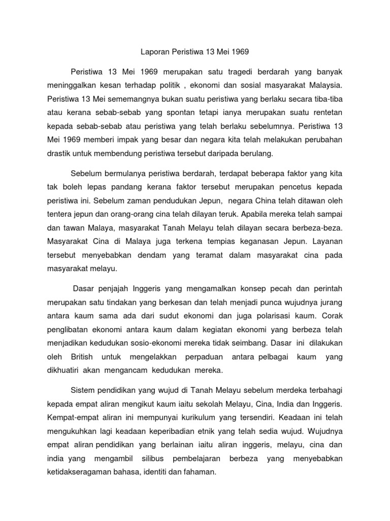 Laporan Peristiwa 13 Mei 1969 | PDF