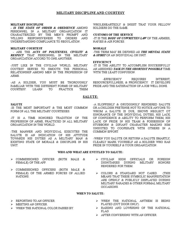 Military Discipline and Courtesy Guide | PDF | Court Martial | Military ...