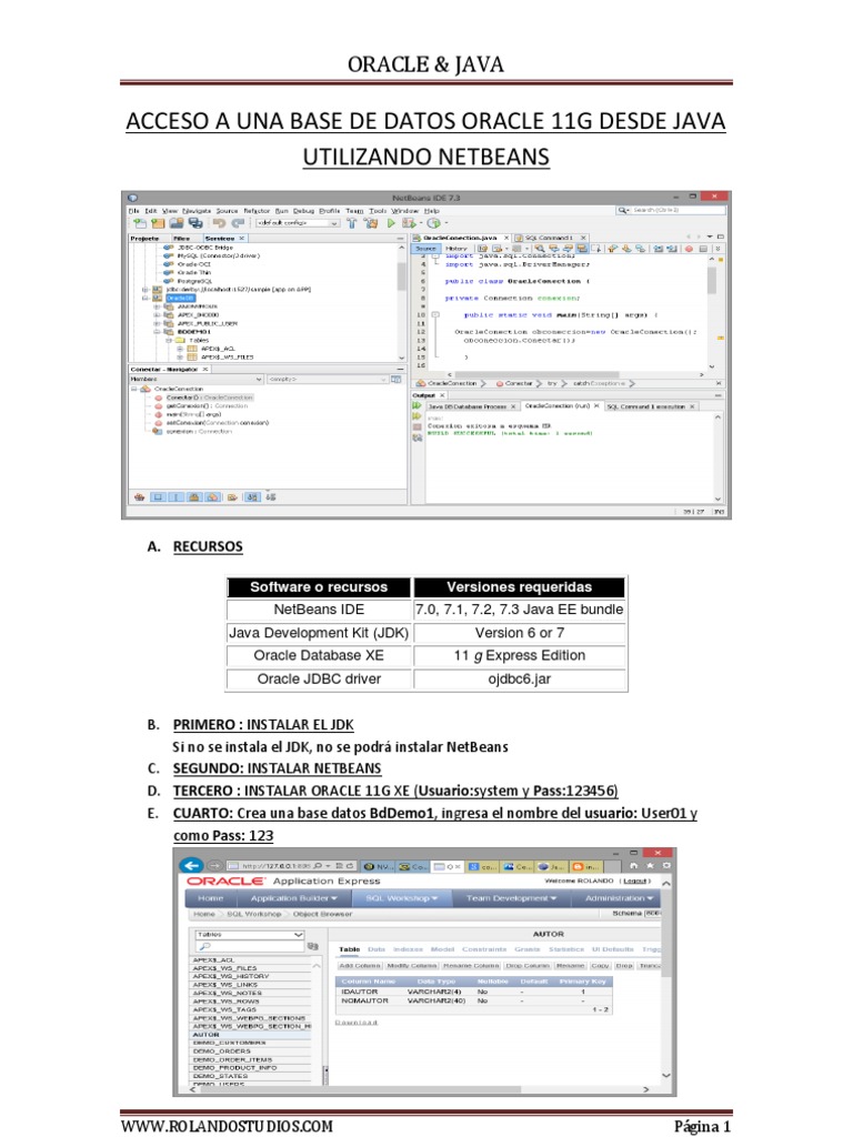 Acceso A Una Base de Datos Oracle 11g Desde Java Utilizando Netbeans | PDF | Oracle Corporation ...