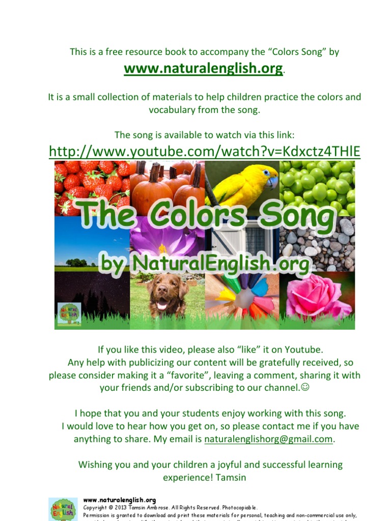 The Colors Song - FREE Activity Book | PDF | Grey | Green