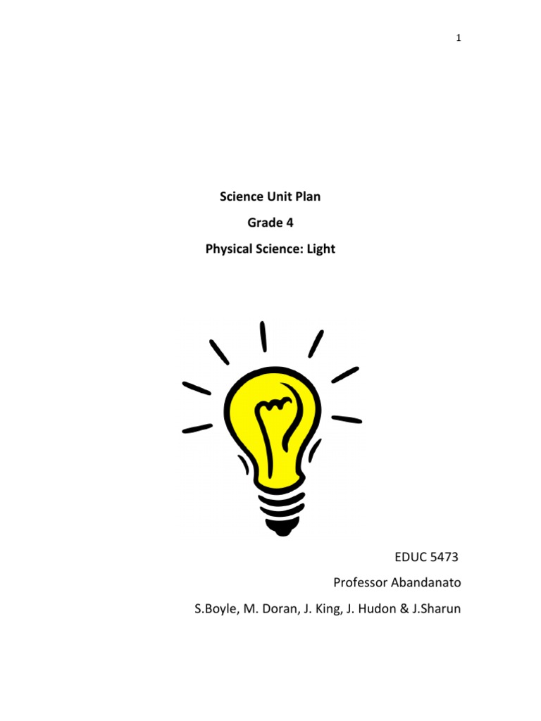 Science Unit Plan Grade 4 Physical Science: Light | PDF | Optics | Color