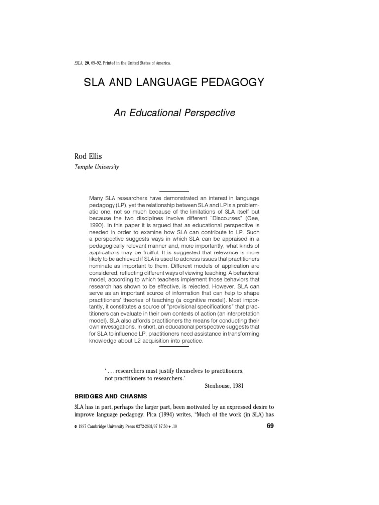 Rod Ellis Sla and Language Pedagogy | PDF | Second Language Acquisition ...