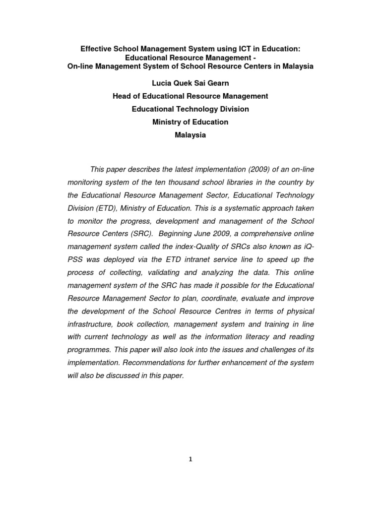 Effective School Management System Using ICT in Education | PDF ...