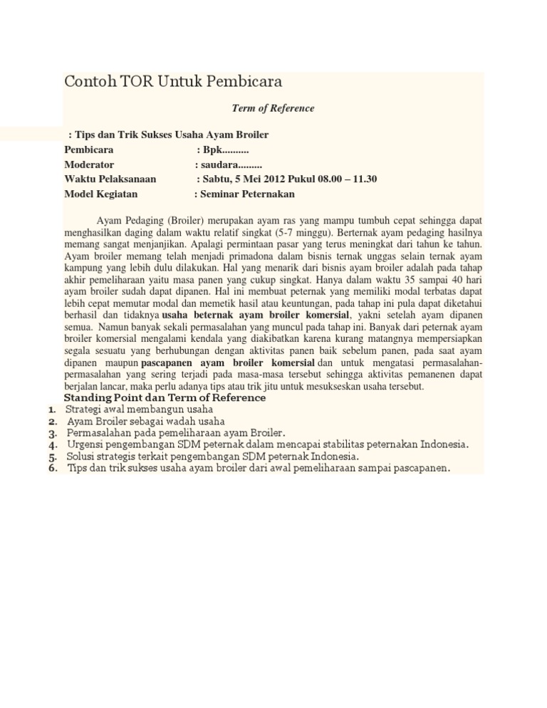 Contoh TOR Untuk Pembicara | PDF | Karier & Perkembangan | Bisnis