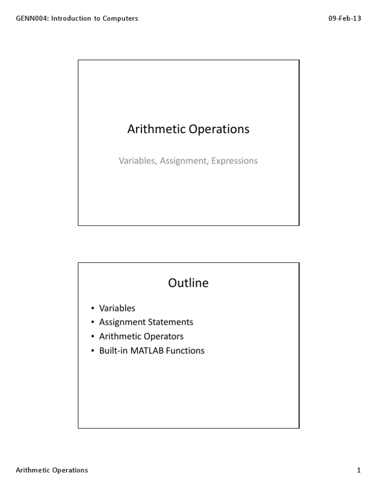 Introduction To Matlab Arithmetic Operations Pdf Variable Computer 9557