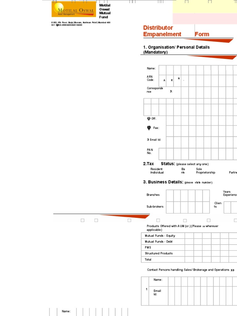Distributor Empanelment Form - M F - New | PDF | Mutual Funds | Indemnity