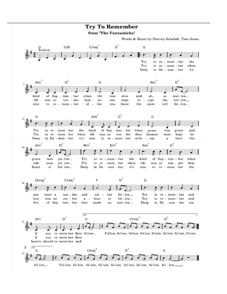 Try To Remember Music Sheet - XLSX | PDF