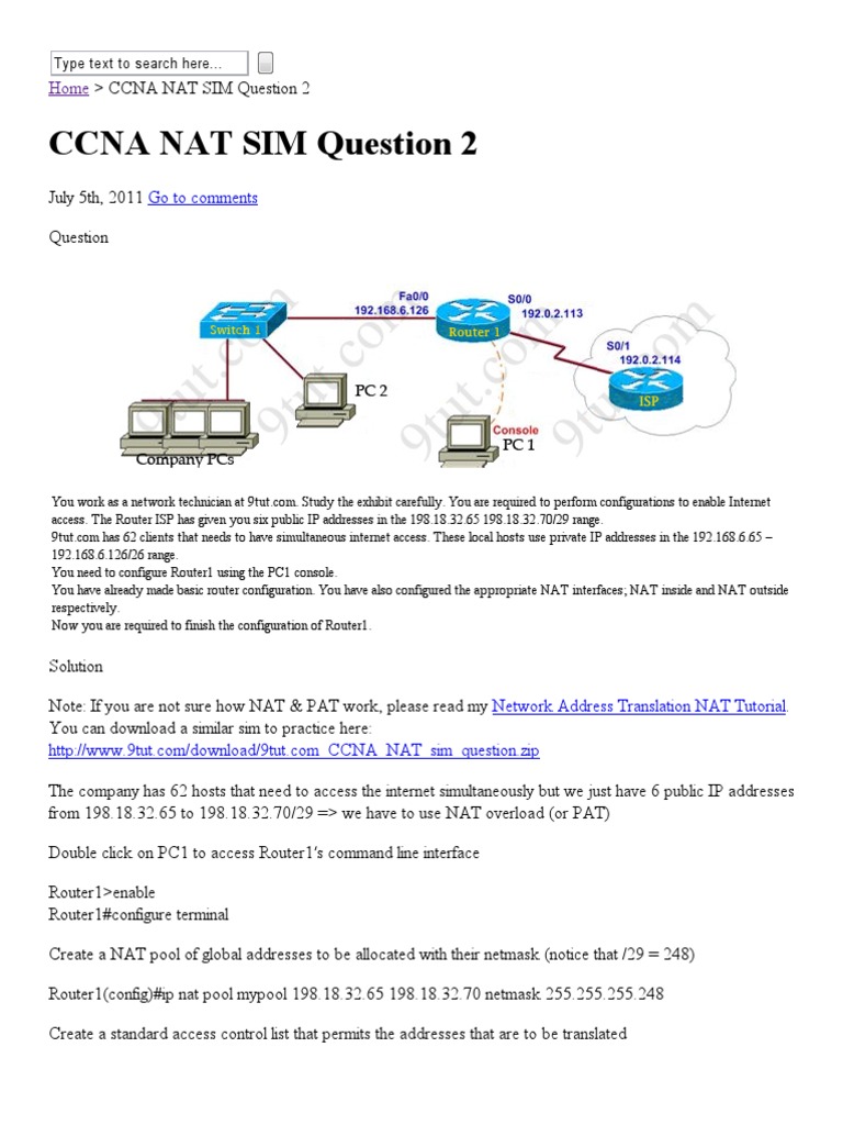CCNA Training CCNA NAT SIM Question 2 | PDF | Ip Address | Network Protocols