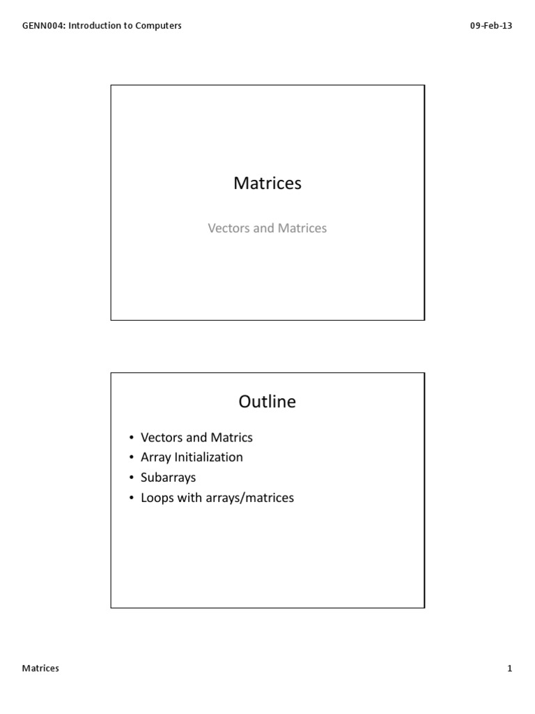Introduction to Vectors, Matrices, and Array Operations in MATLAB | PDF | Matrix (Mathematics ...