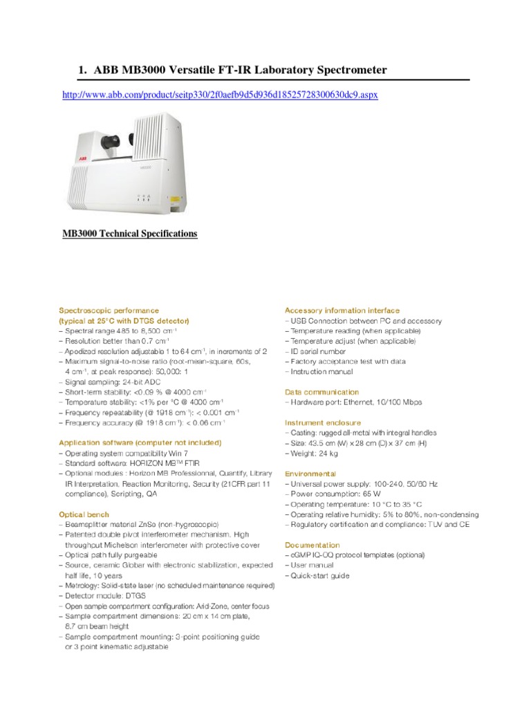 ABB MB3000 Versatile FT-IR Laboratory Spectrometer | PDF