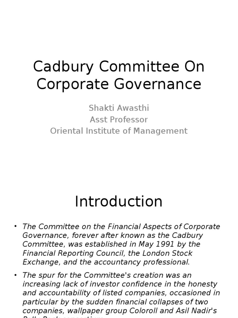 Cadbury Committee On Corporate Governance Code | PDF | Corporate ...