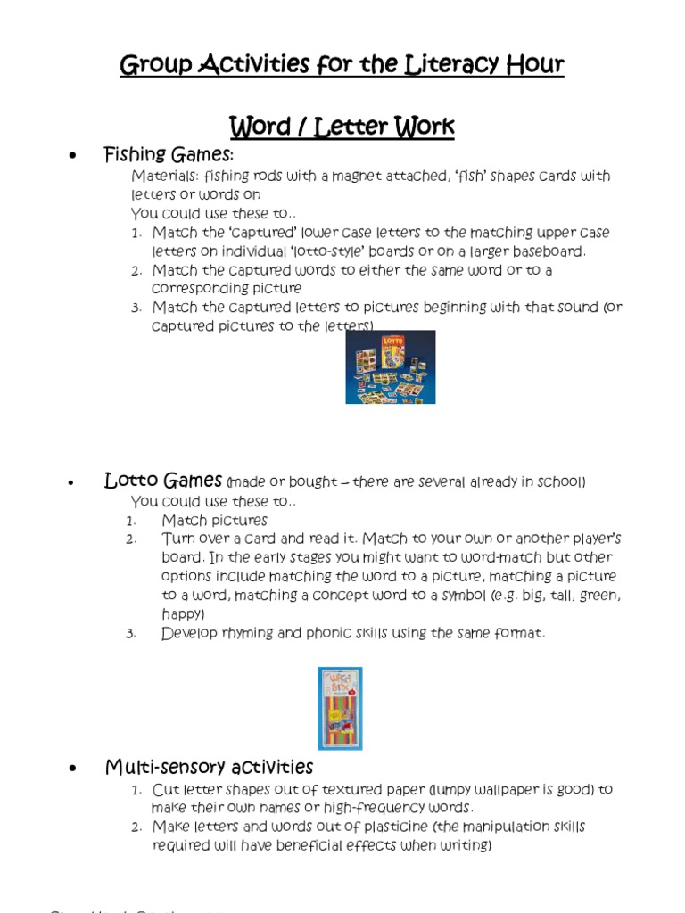 Group Activities For The Literacy Hour | PDF | Syllable | Oral ...
