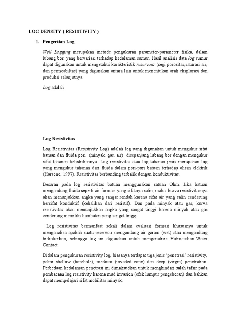 Log Density Dan Resistivity | PDF