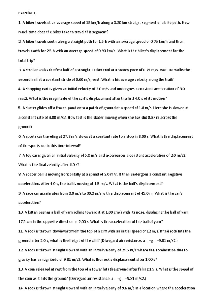 Physics Exercises on Motion and Inertia | PDF