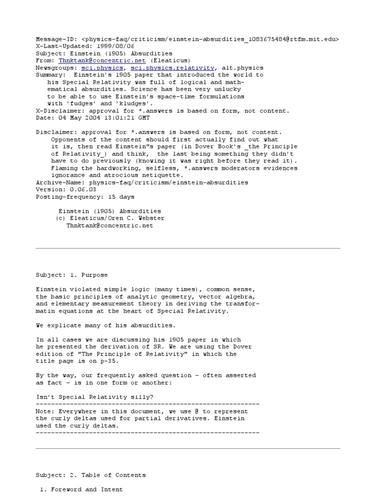 Einstein 1905assurdity | PDF | Special Relativity | Cartesian ...