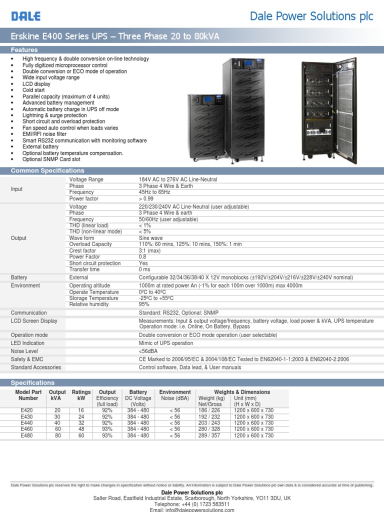 E400 UPS Datasheet | PDF | Battery (Electricity) | Power Supply