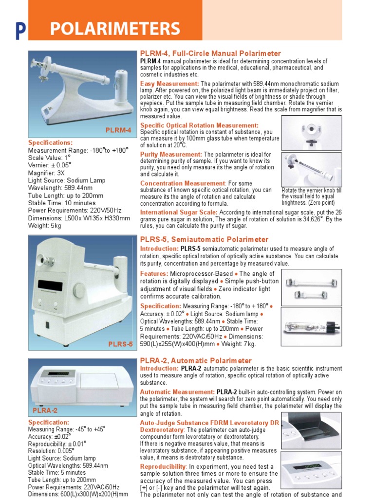 Polarimeters: PLRM-4, Full-Circle Manual Polarimeter | PDF | Electrodynamics | Optics