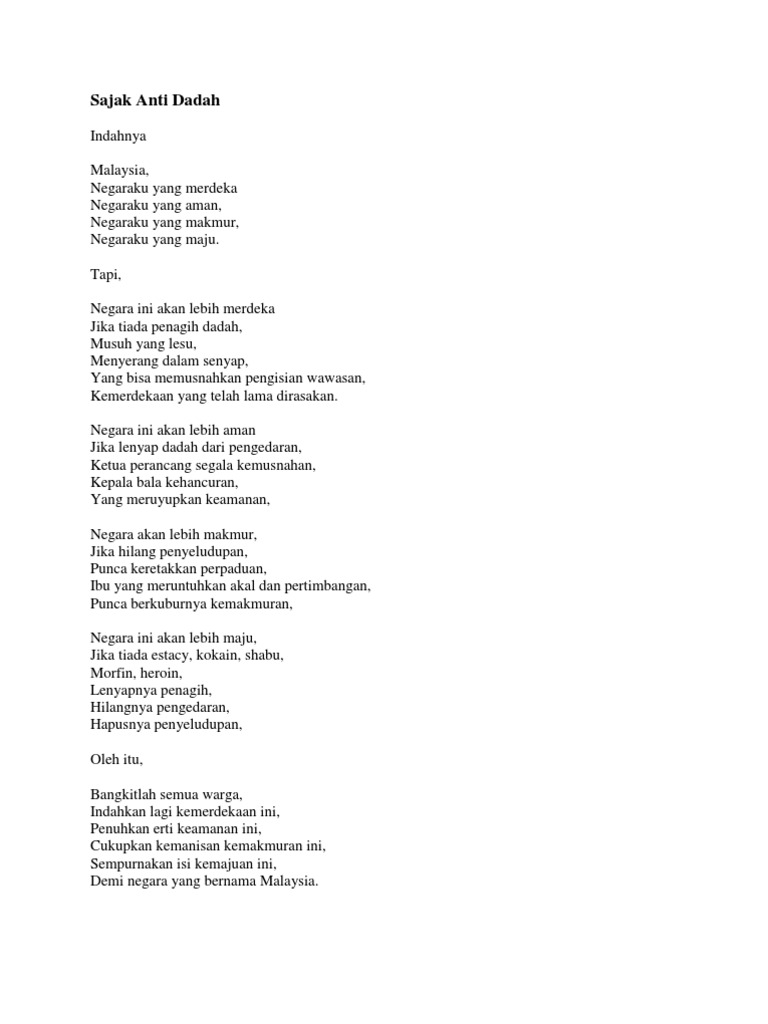 Sajak Anti Dadah untuk Generasi Muda | PDF