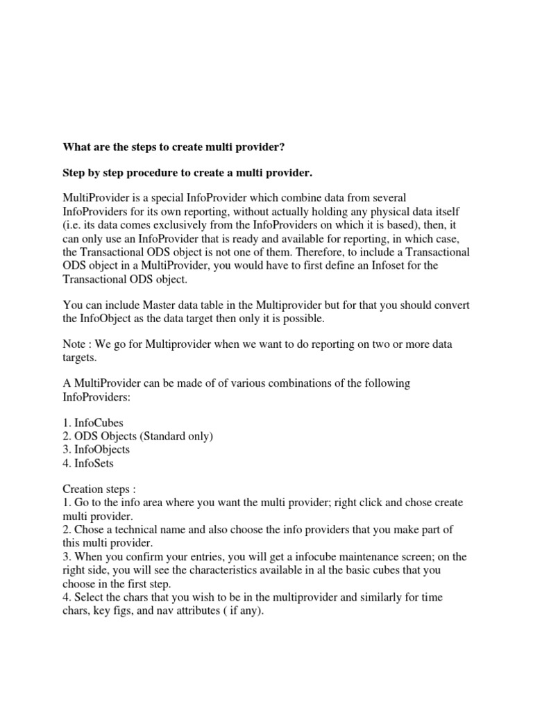 What Are The Steps To Create Multi Provider? Step by Step Procedure To ...