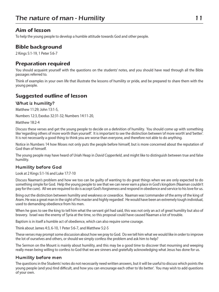 The Nature of Man - Humility 11: Aim of Lesson Bible Background ...