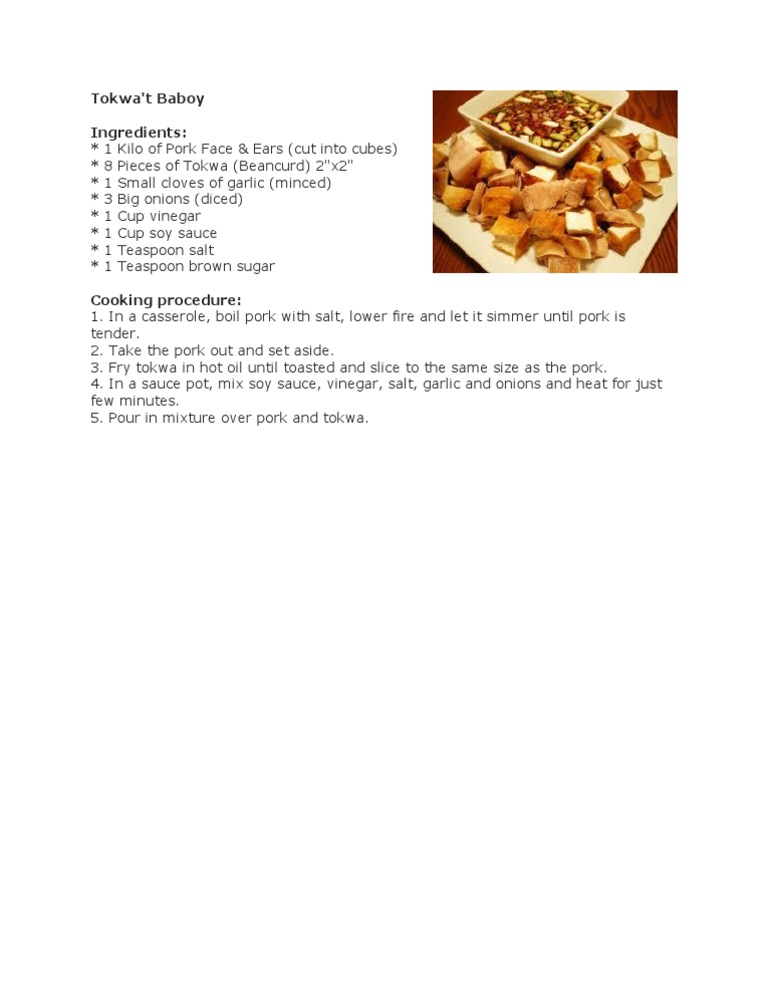 Tokwa't Baboy Ingredients | PDF | Cooking, Food & Wine | Home & Garden