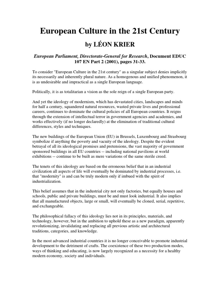 Leon Krier European Culture in The 21st Century PDF | PDF | Crafts ...