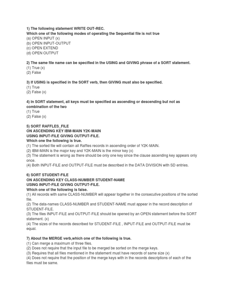 Cobol Multiple Choice Q&A | PDF | C (Programming Language) | Subroutine