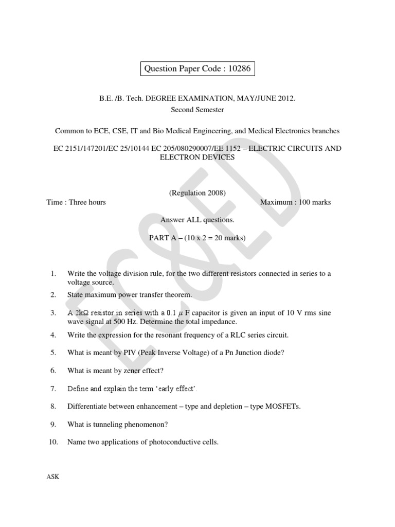 Electric Circuits &electronics Device Question Paper | PDF | P–N ...