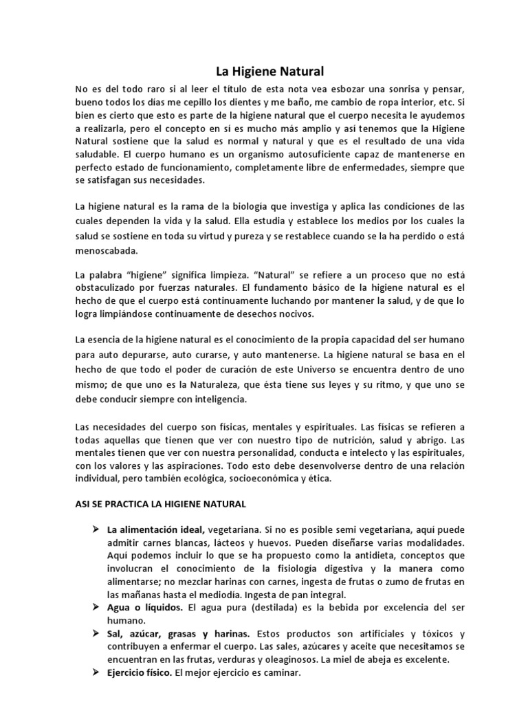 Charla La Higiene Natural | PDF | Higiene | Vida