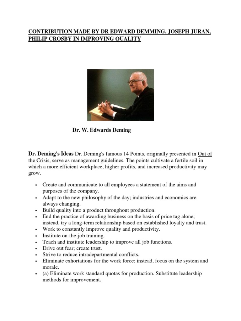 CONTRIBN MADE by Deming, Juran and Crosby | PDF | Design For Six Sigma ...