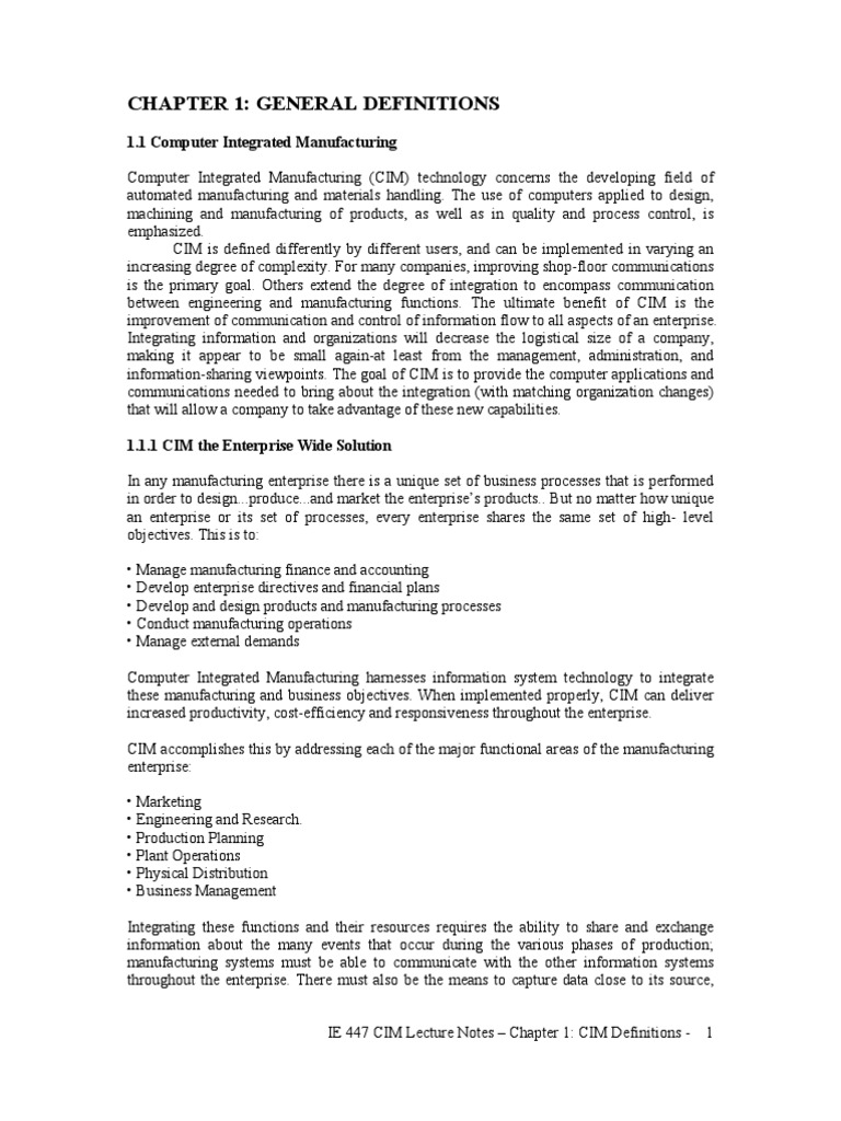 CIM Lecture Notes 1 | PDF | Business Process | Inventory
