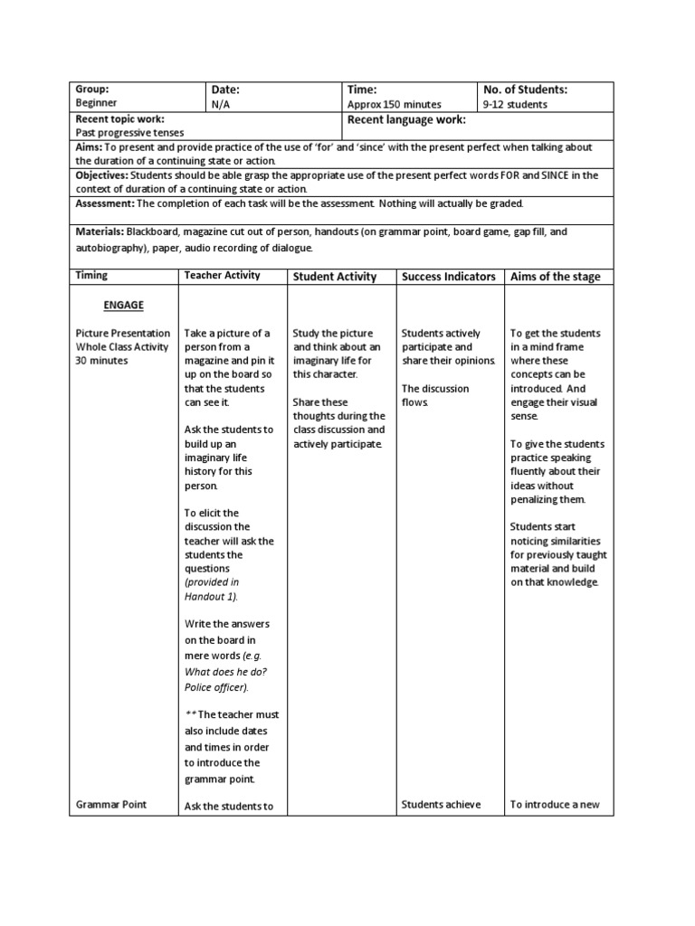 Present Perfect For Since | PDF | Lesson Plan | Sentence (Linguistics)