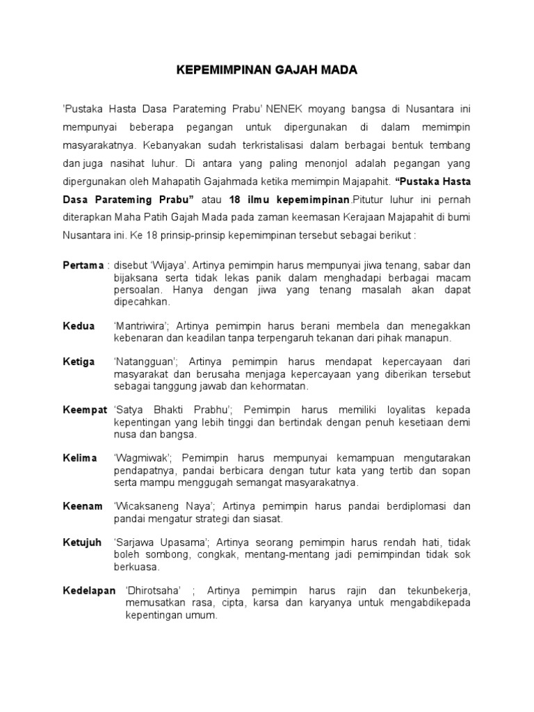 Kepemimpinan Gajah Mada | PDF | Politik