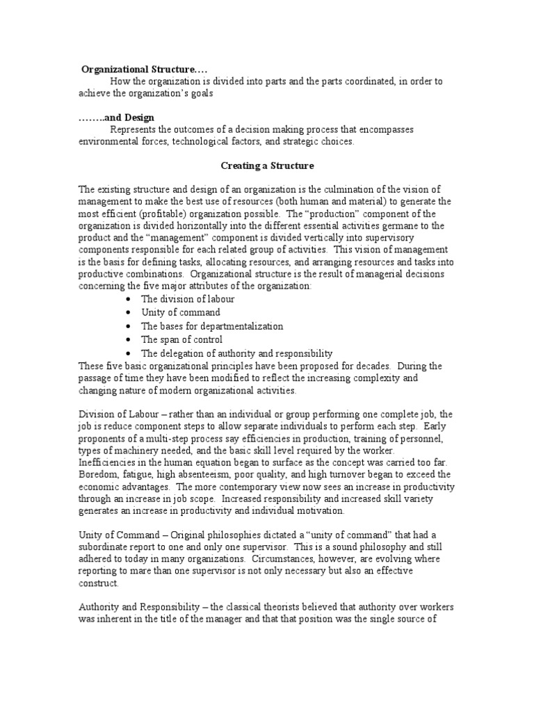 Organizational Structure | Organizational Structure | Division Of Labour