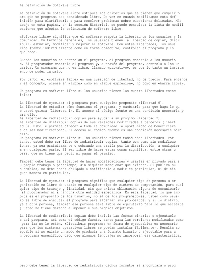 Definición de Software Libre | PDF | Software libre | Programa de computadora