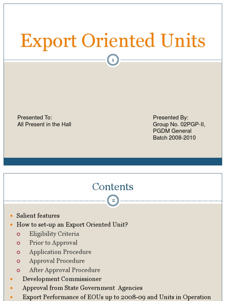 Guide to Export Oriented Units Setup | PDF | Exports | Business