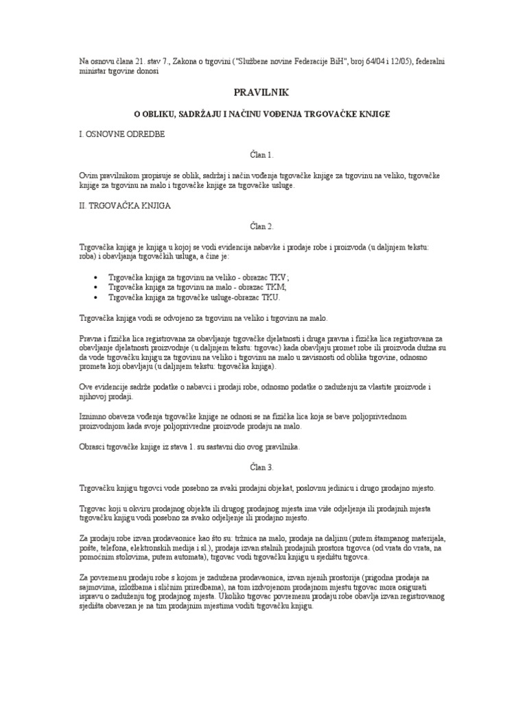 Pravilnik o Sadrzaju I Nacinu Vodjenja Trgovacke Knjige | PDF