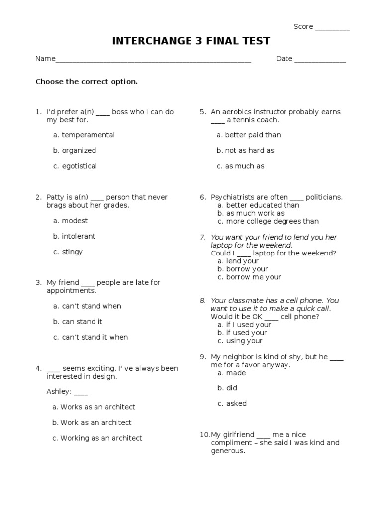 Interchange 3 Test | PDF
