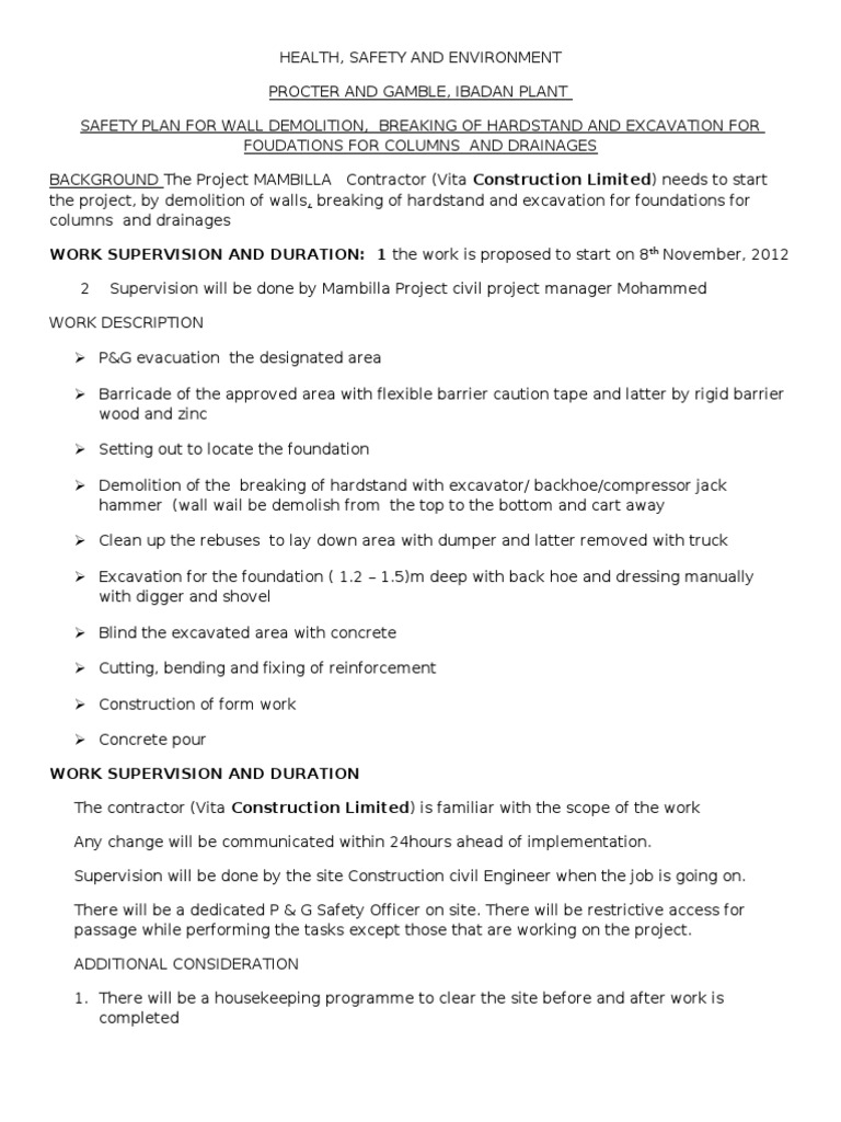 Demolition Safety Plan for P&G Project | PDF | Demolition | Economic ...