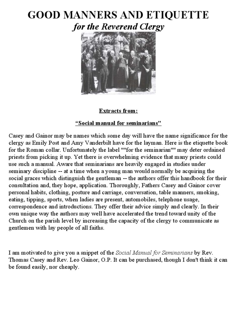 Clergy Etiquette | Etiquette | Christian Worship And Liturgy