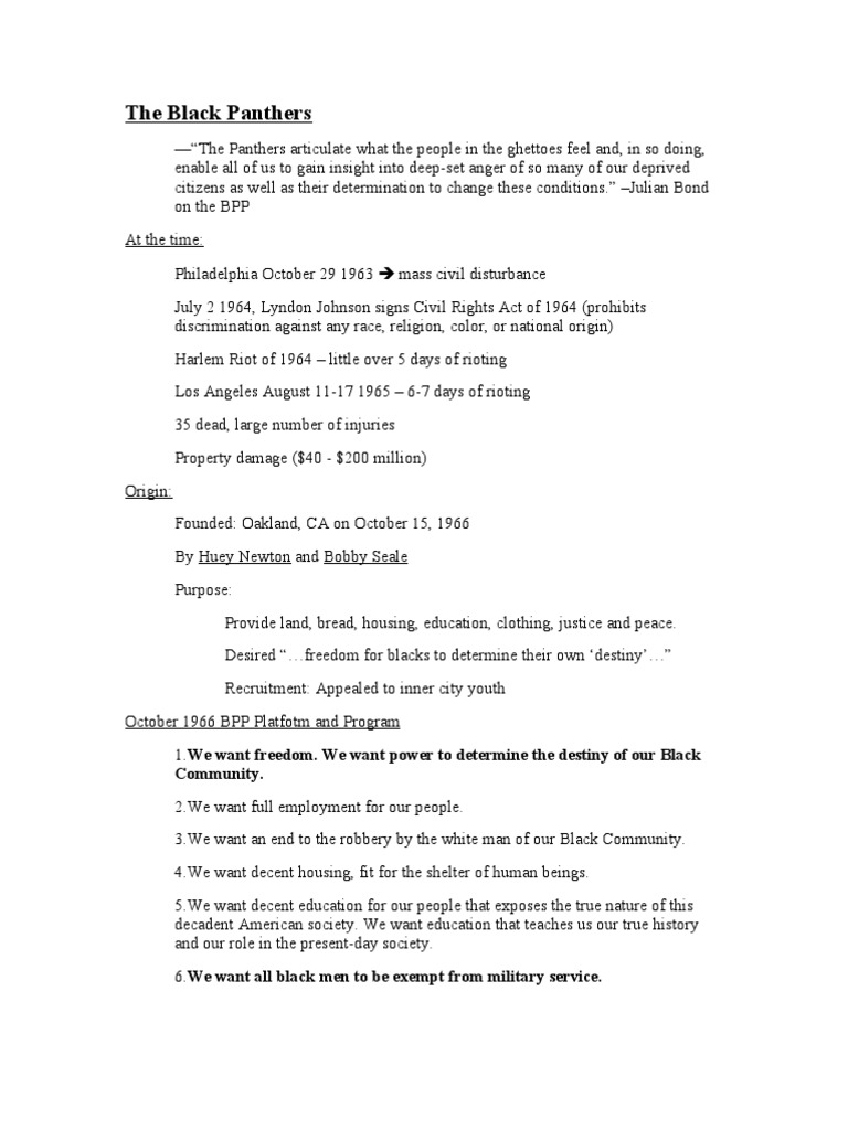 History and Impact of the Black Panthers | PDF | Black Panther Party ...