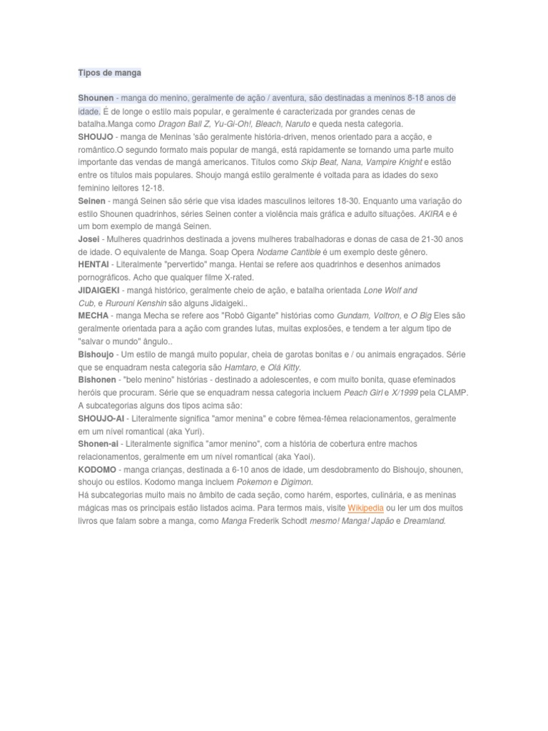 Tipos de Manga | PDF | Mangá | Hentai