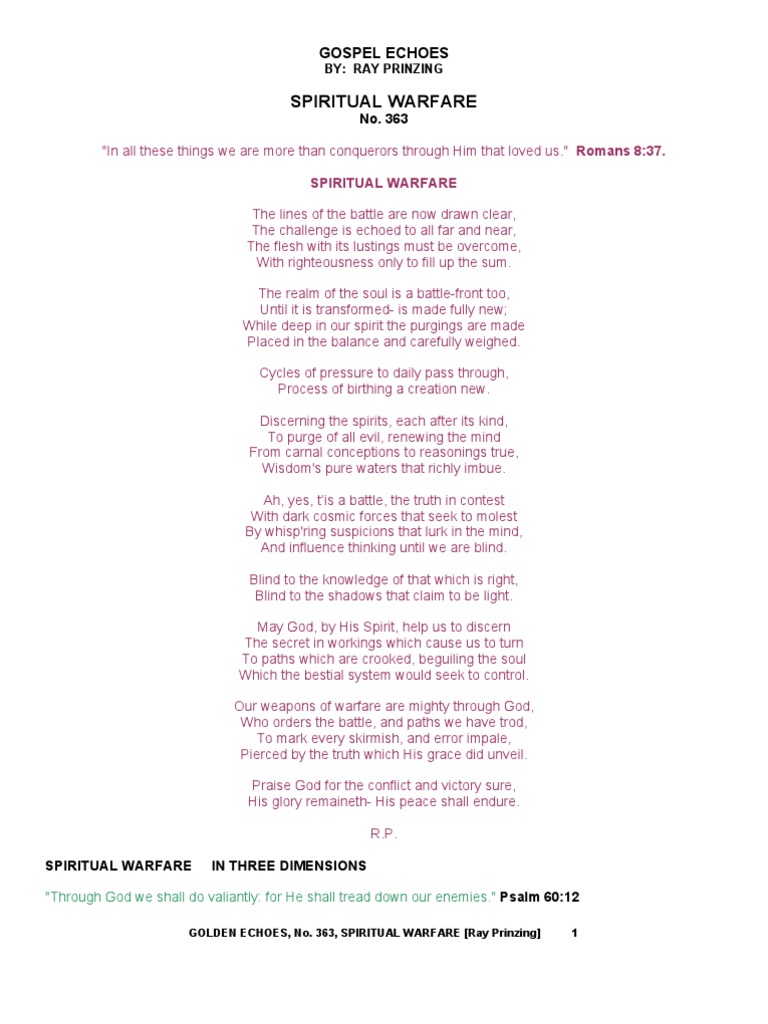 GOLDEN ECHOES, No. 363, SPIRITUAL WARFARE (Ray Prinzing) PDF | PDF ...