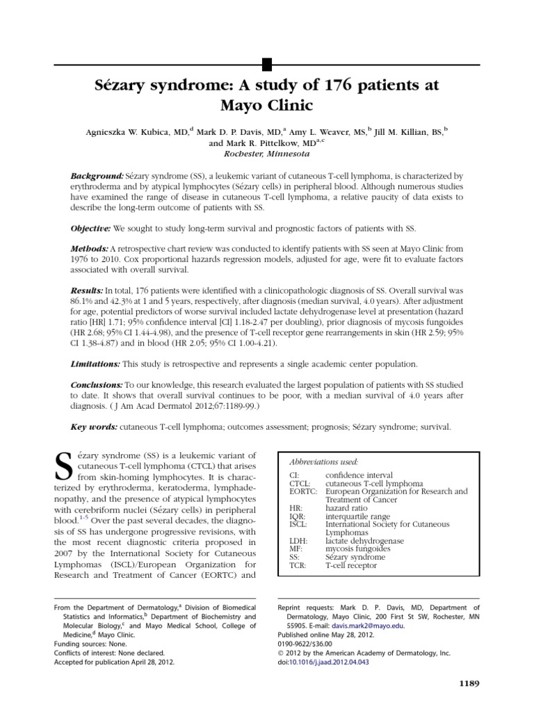 7 Sezary Syndrome a Study of 176 Patients at Mayo | Medical Diagnosis ...