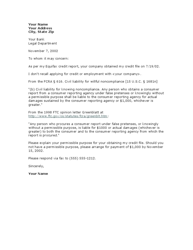 Permissible Purpose Letter | PDF