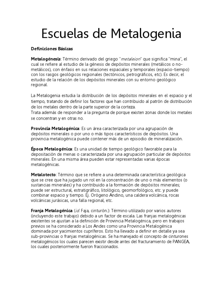 Escuelas de Metalogenia | Descargar gratis PDF | Geología | Minerales