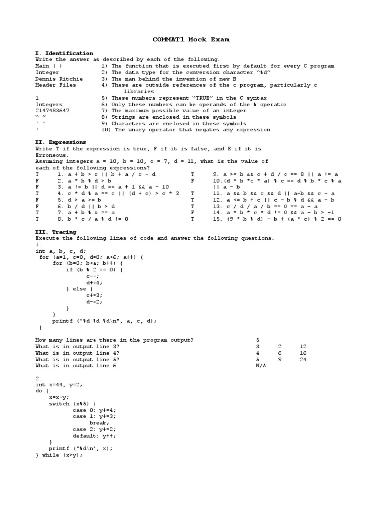COMMAT1 Reviewer | PDF | C (Programming Language) | Computer Program